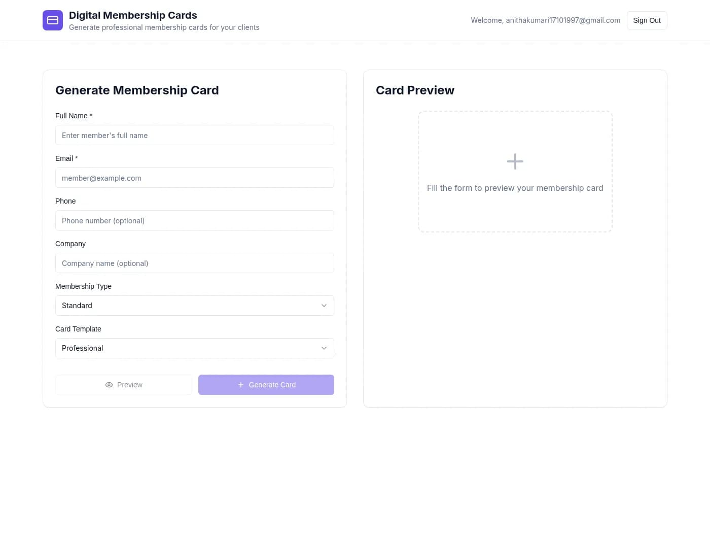 Digital Membership Card Generator for Clients