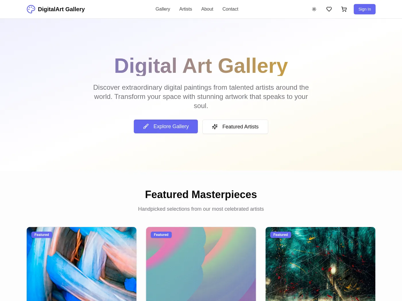 Digital Painting Gallery Landing Page