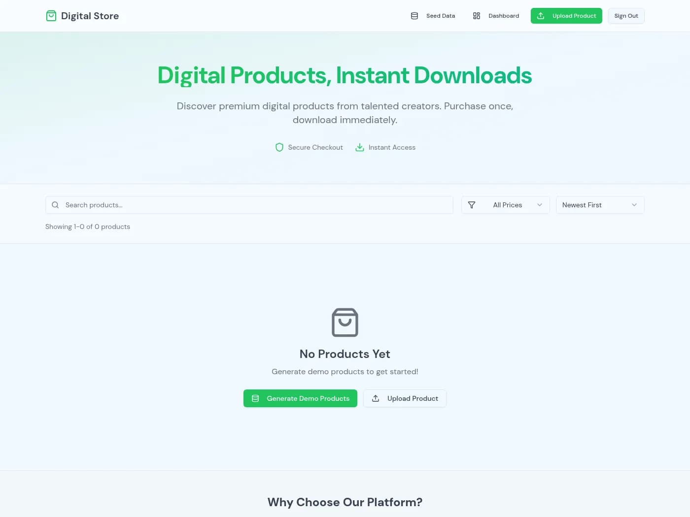Digital Product Storefront for Creators