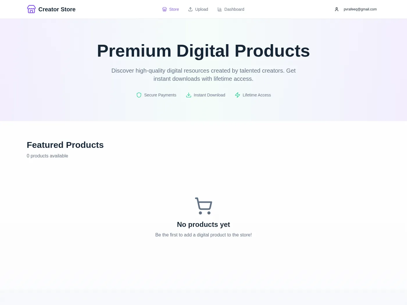 Creator-Focused Digital Product Storefront
