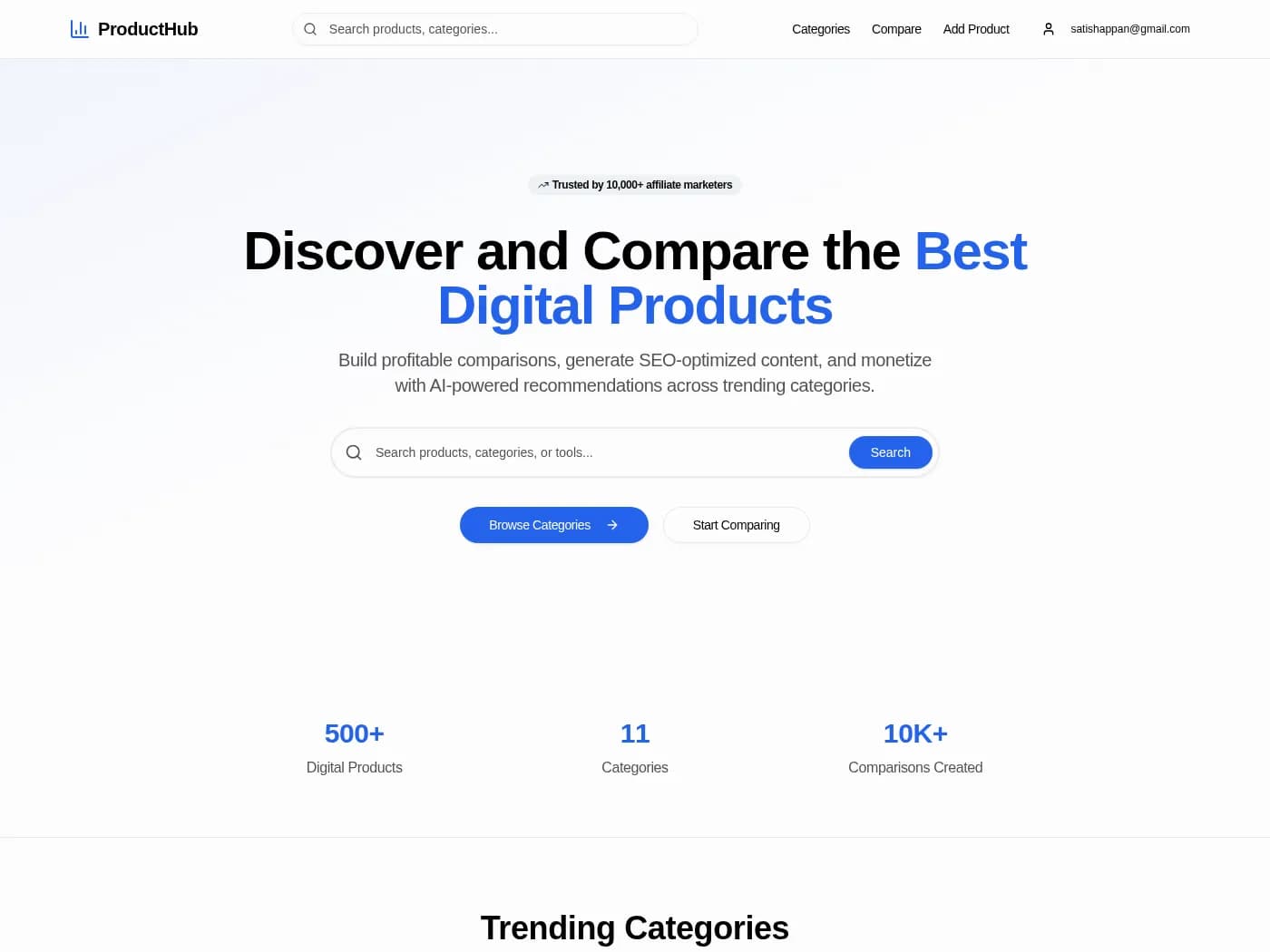 Digital Products Comparison Hub & AI Affiliate Blog Generator