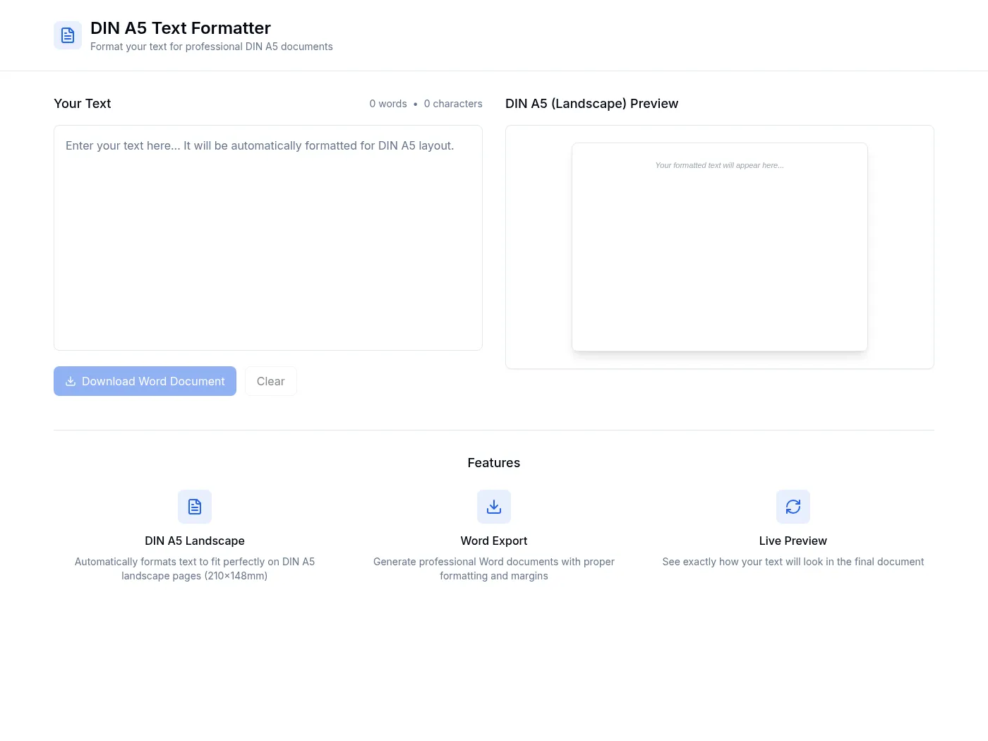 DIN A5 Text Formatter and Word Document Generator