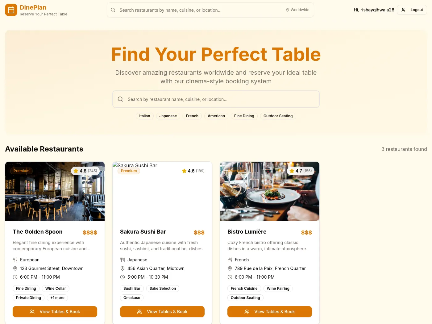 DinePlan – Interactive Table Reservation Platform for Restaurants