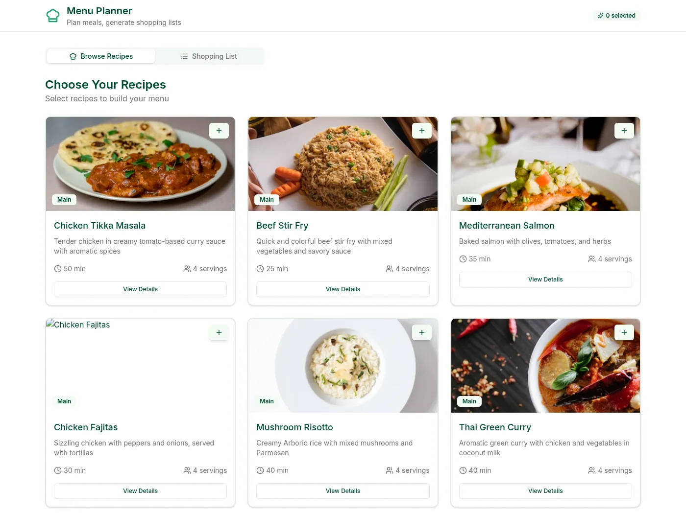 Dinner Menu Planner & Shopping List Generator
