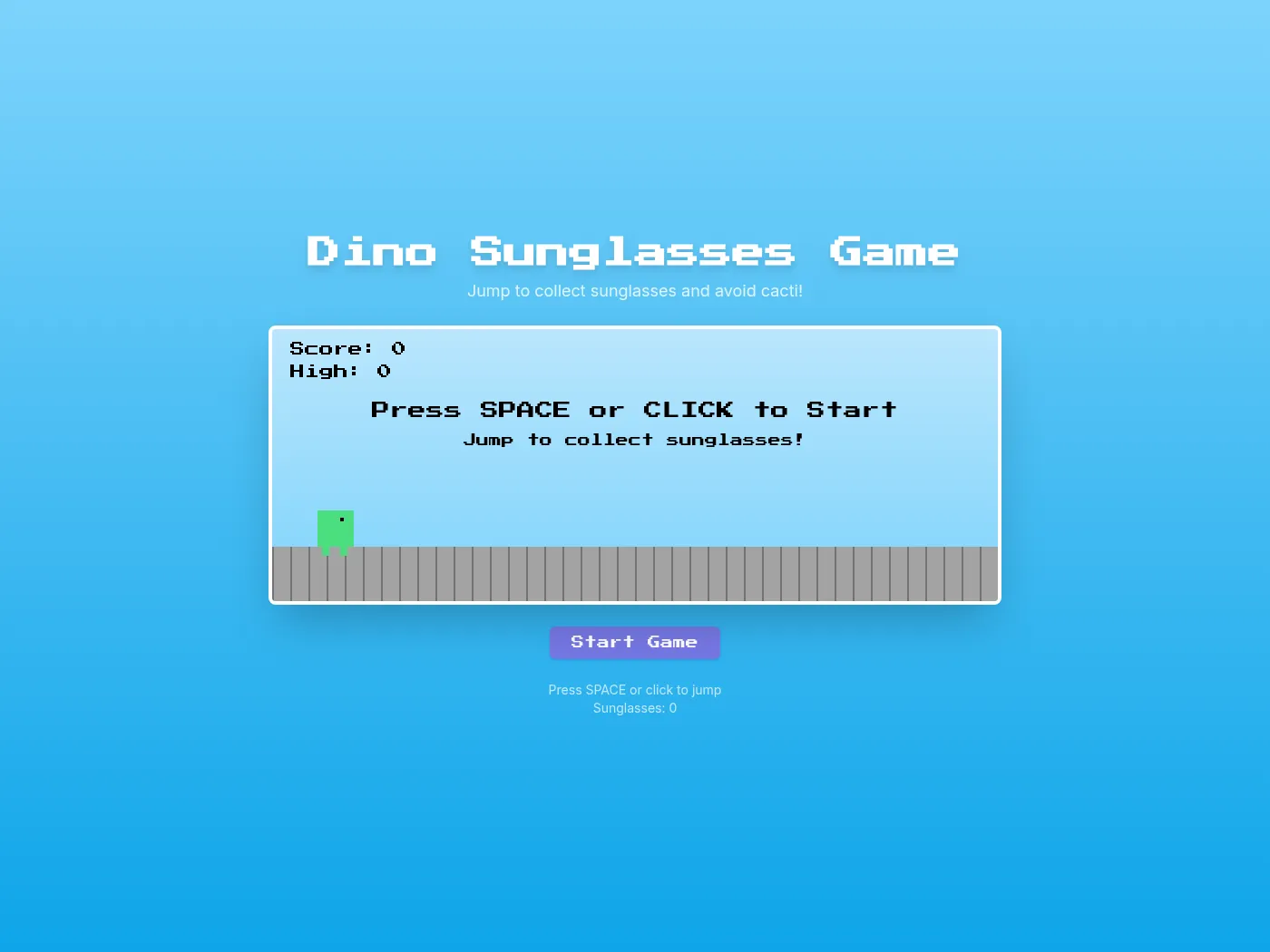 Dino Sunglasses Jump Game