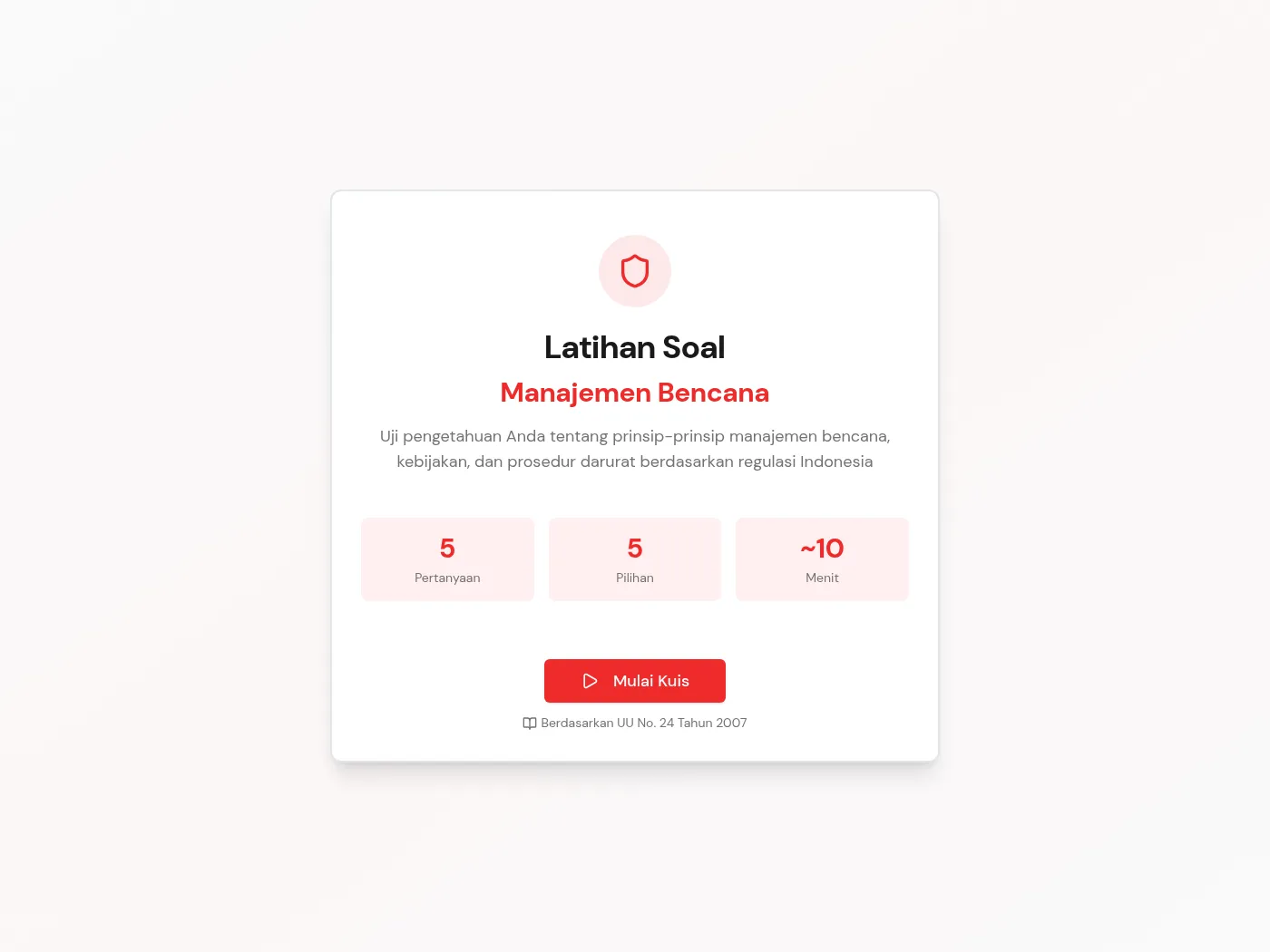 Disaster Management Learning Quiz App (Latihan Soal Manajemen Bencana)