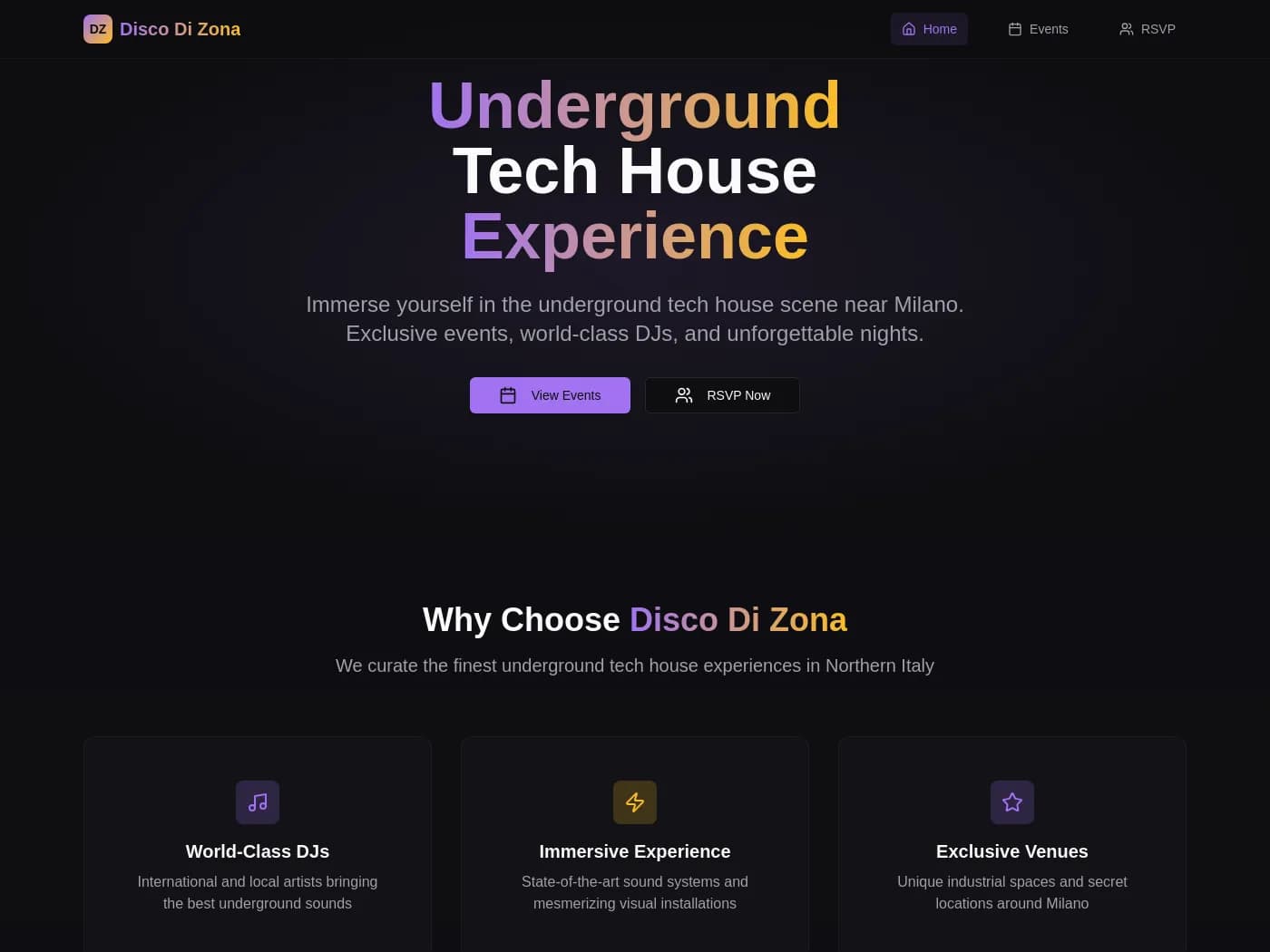 Disco Di Zona Events Website