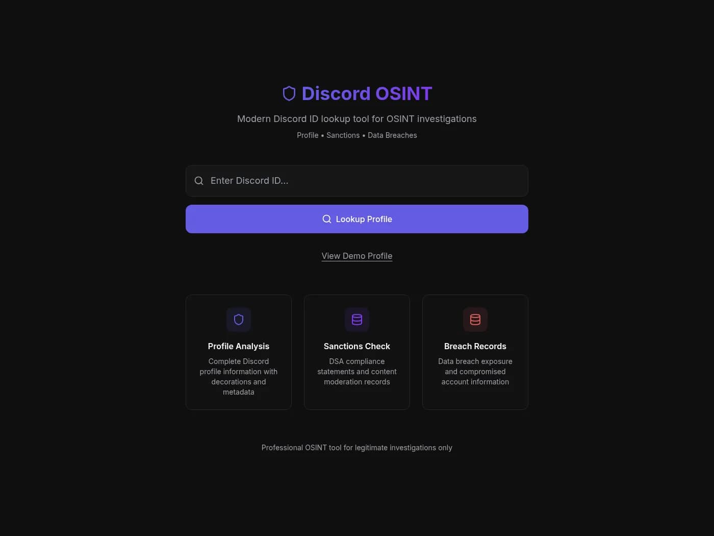 Discord ID Lookup — Modern Profile, Sanctions & Data Breach Viewer