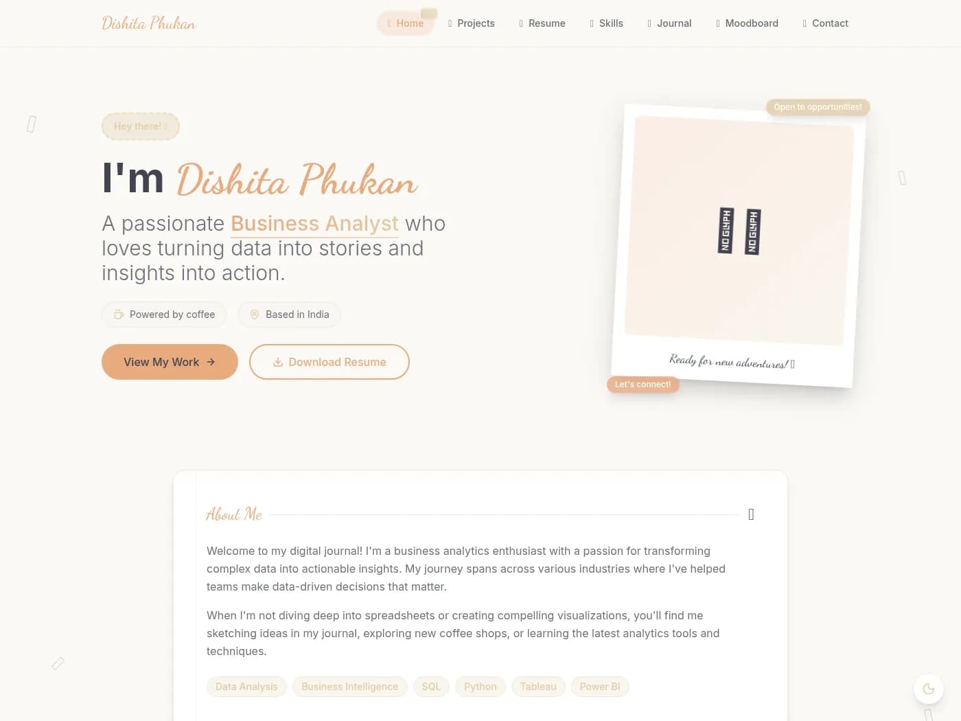 Dishita's Creative Journal Portfolio Website