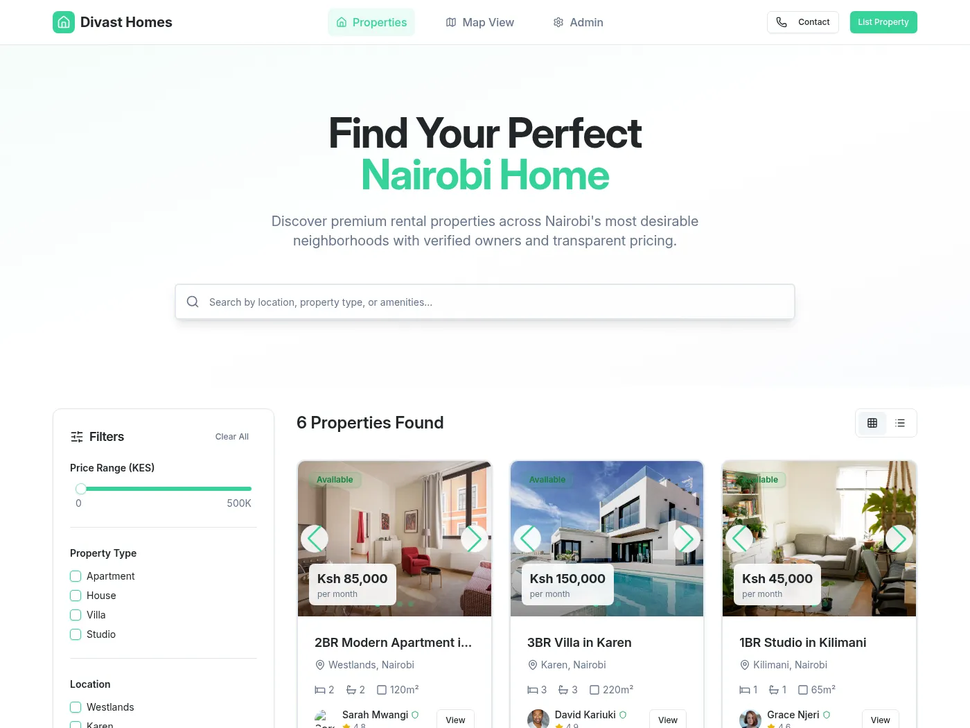 Divast Homes: Modern Property-Hunting Web App for Nairobi Rentals
