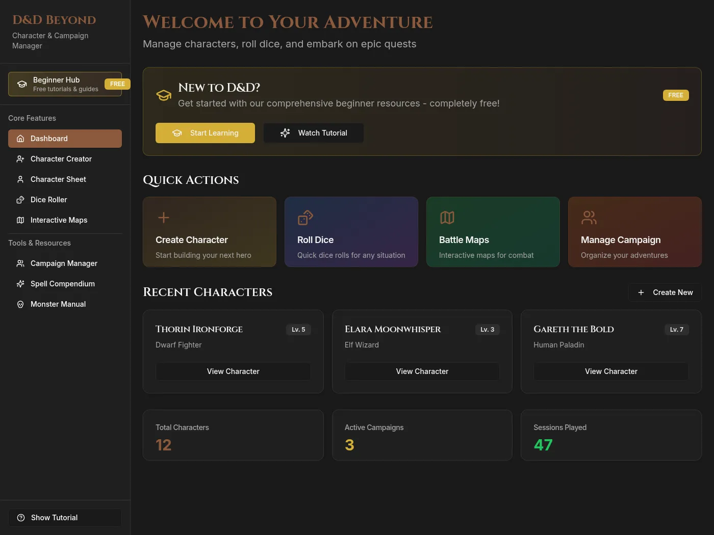 D&D Beyond Clone with Enhanced Beginner Support
