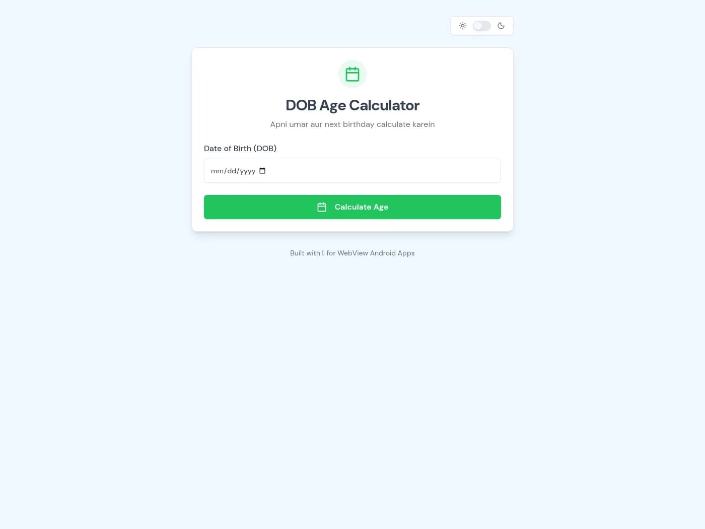 DOB Age & Next Birthday Calculator with Dark/Light Mode