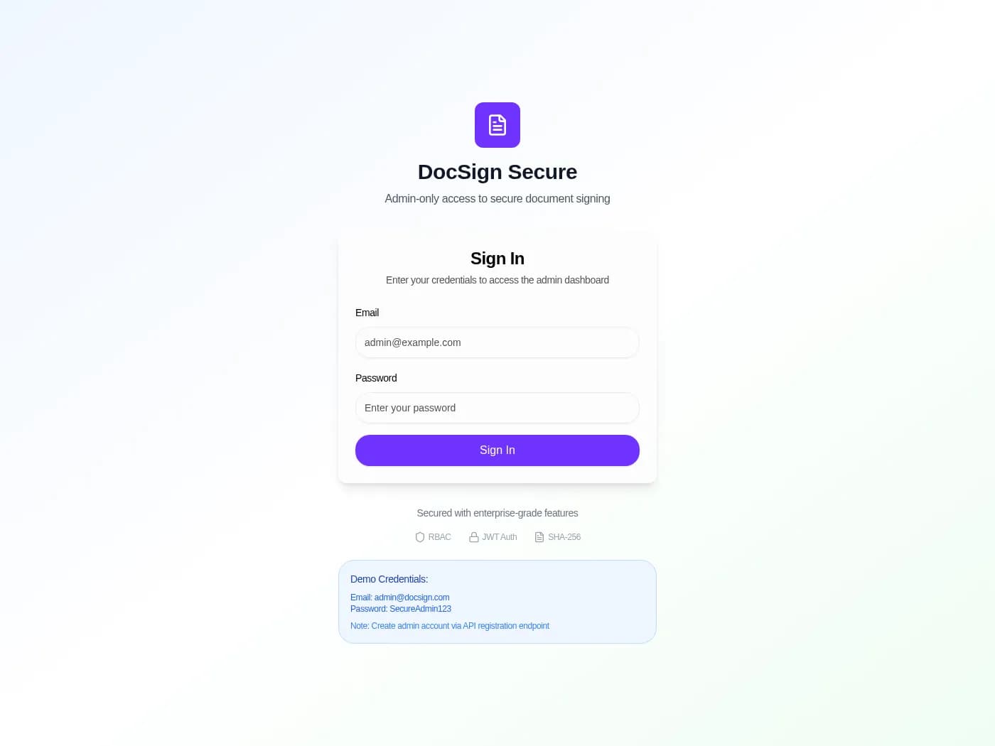 DocSign Secure: Minimal Admin-Only E-Signature Platform