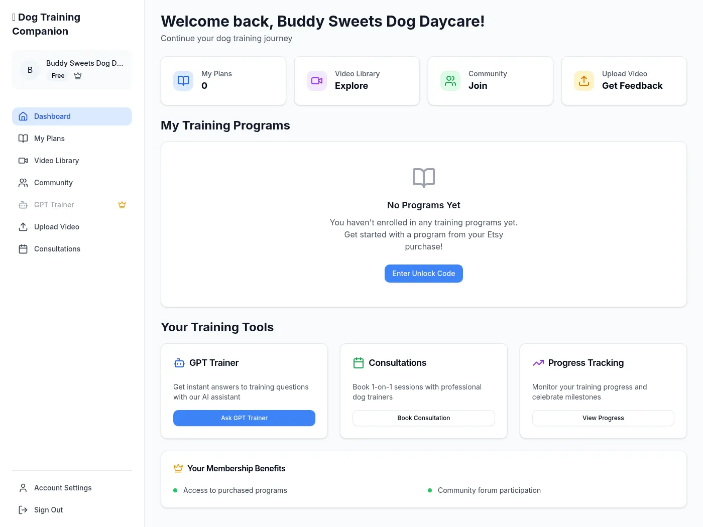 Dog Training Companion & Community Platform with Etsy Integration