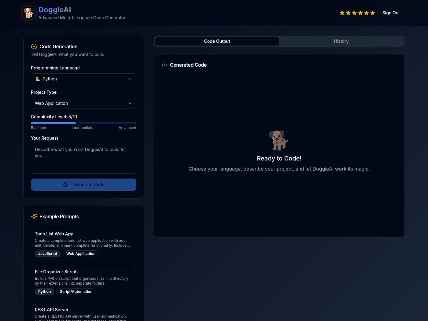 DoggieAI - Advanced Multi-Language Code Generator