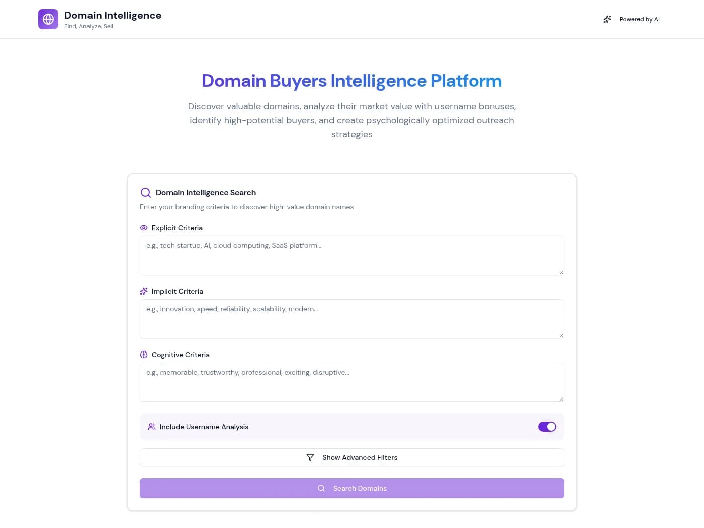 Domain Name Finder and Buyers Intelligence Platform