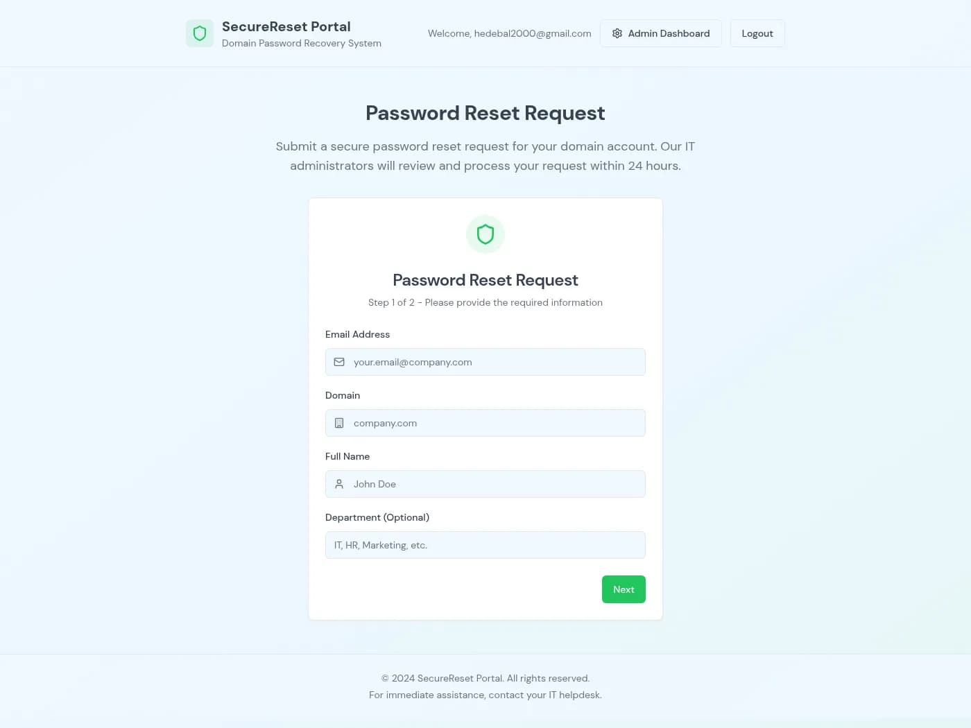 Domain Password Reset Web Portal