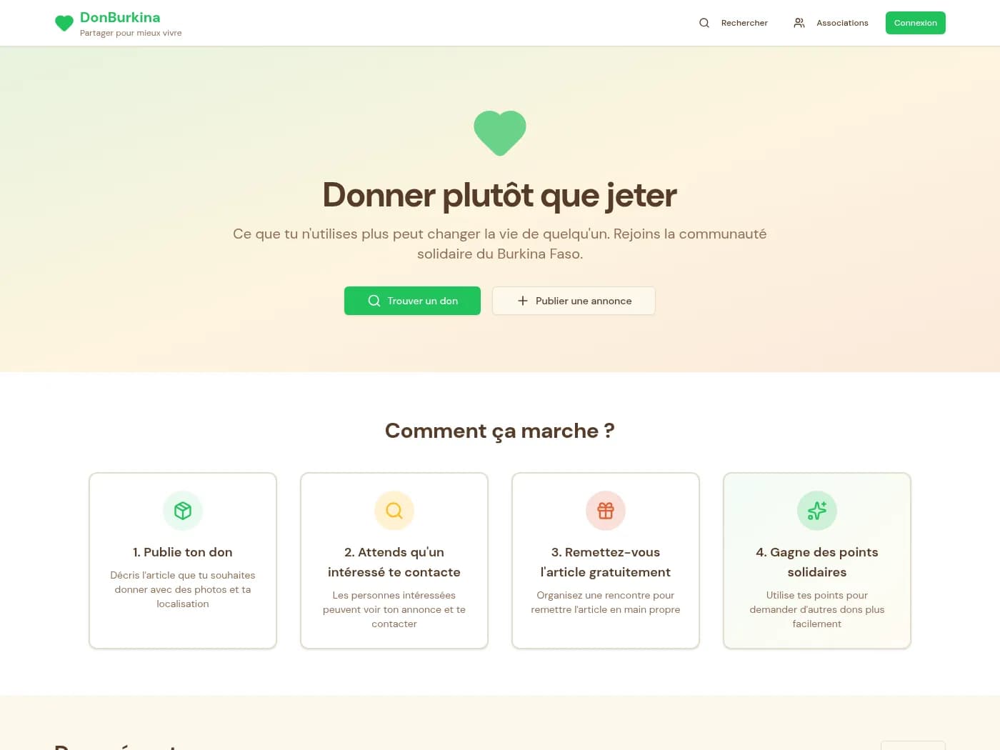 DonBurkina - Marketplace solidaire pour dons gratuits au Burkina Faso