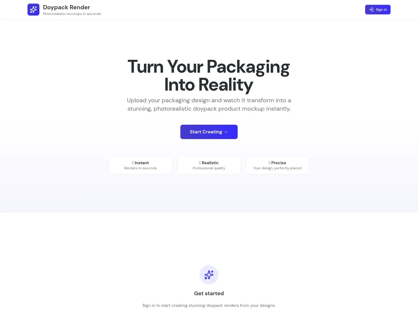 Photorealistic Doypack Render App