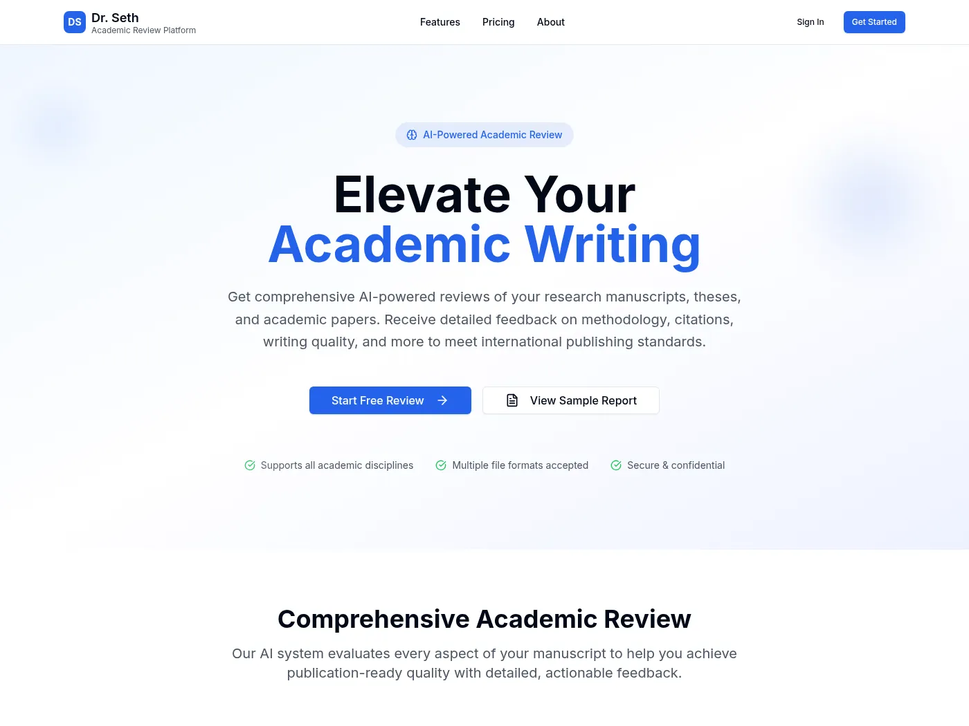 Dr. Seth AI Academic Review Platform
