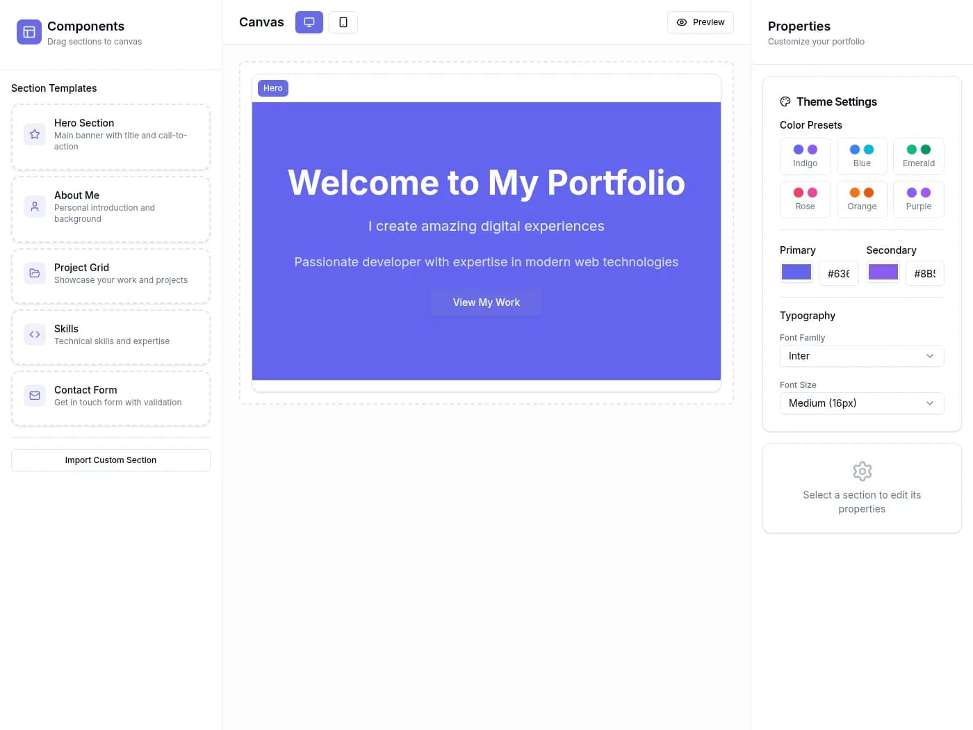 Drag-and-Drop Portfolio Builder