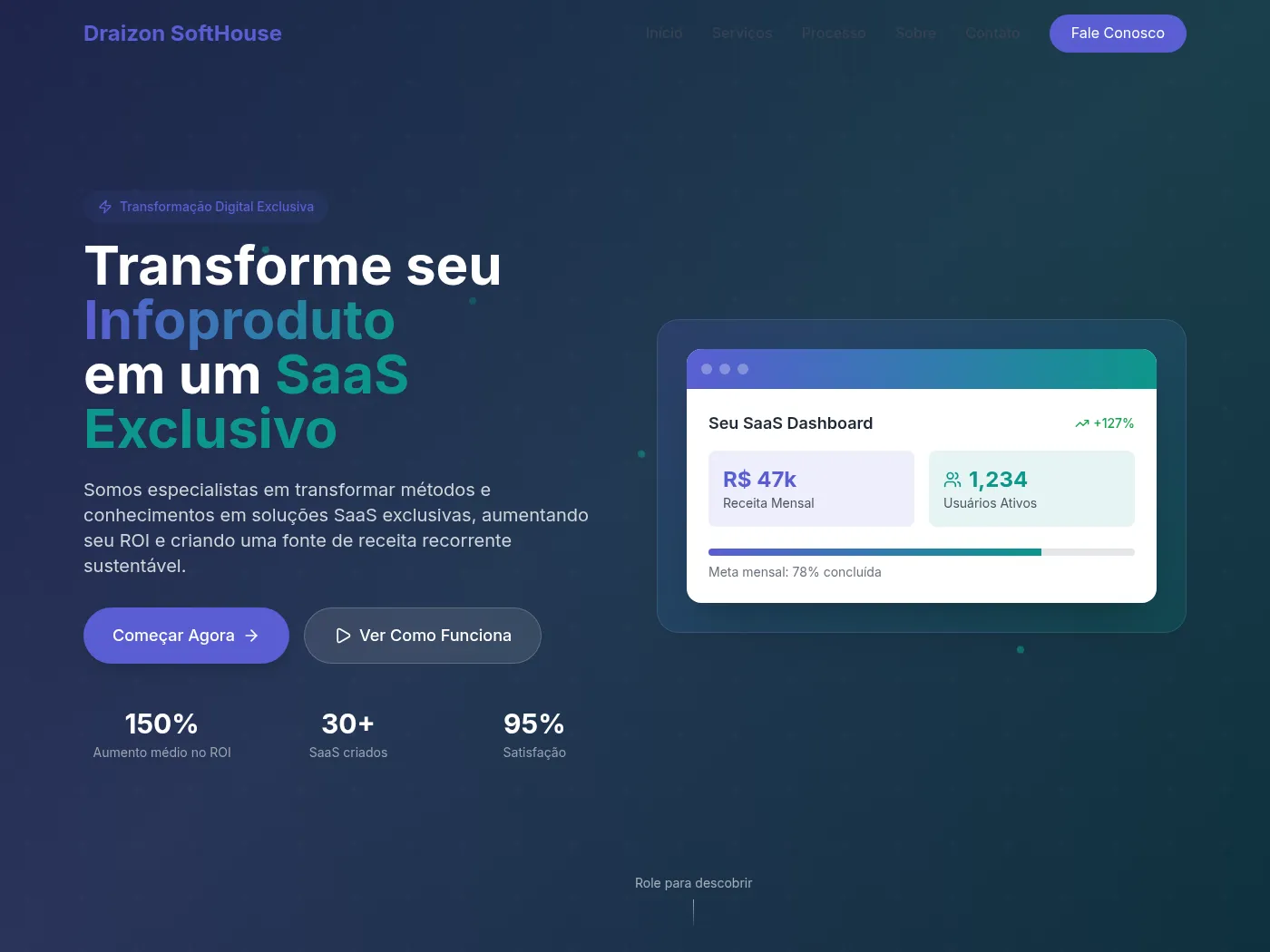 Draizon SoftHouse - Modern One-Page Website for Infoproduct SaaS Transformations