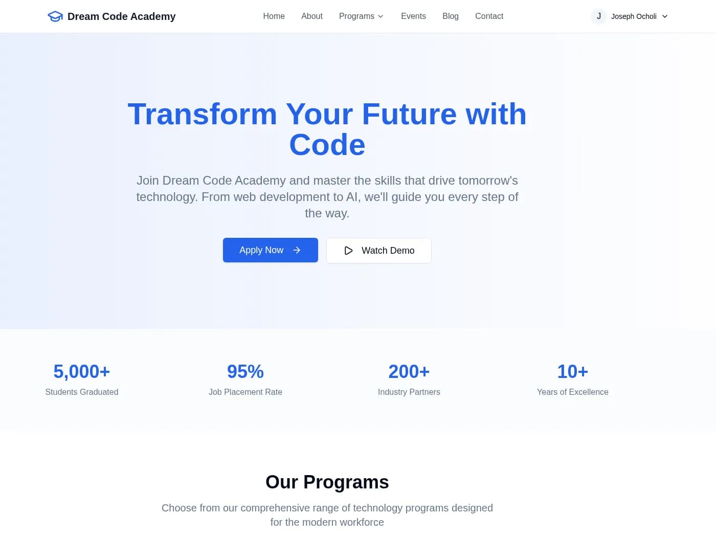 Dream Code Academy: Modern Web Learning Management System & Admissions Platform