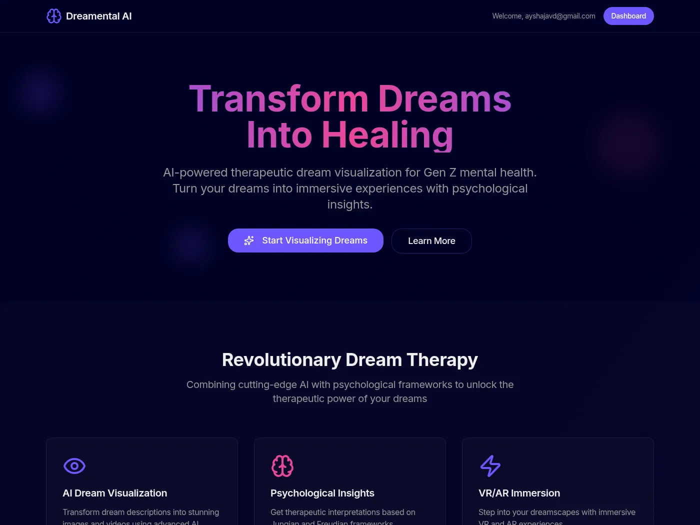 Dreamental AI: Therapeutic Dream Visualization & Immersive Mental Health Platform for Gen Z
