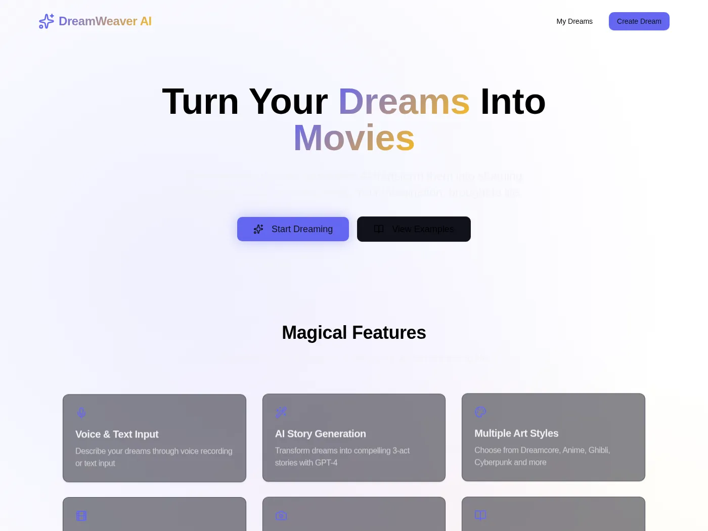 DreamWeaver AI – Turn Your Dreams into Movies