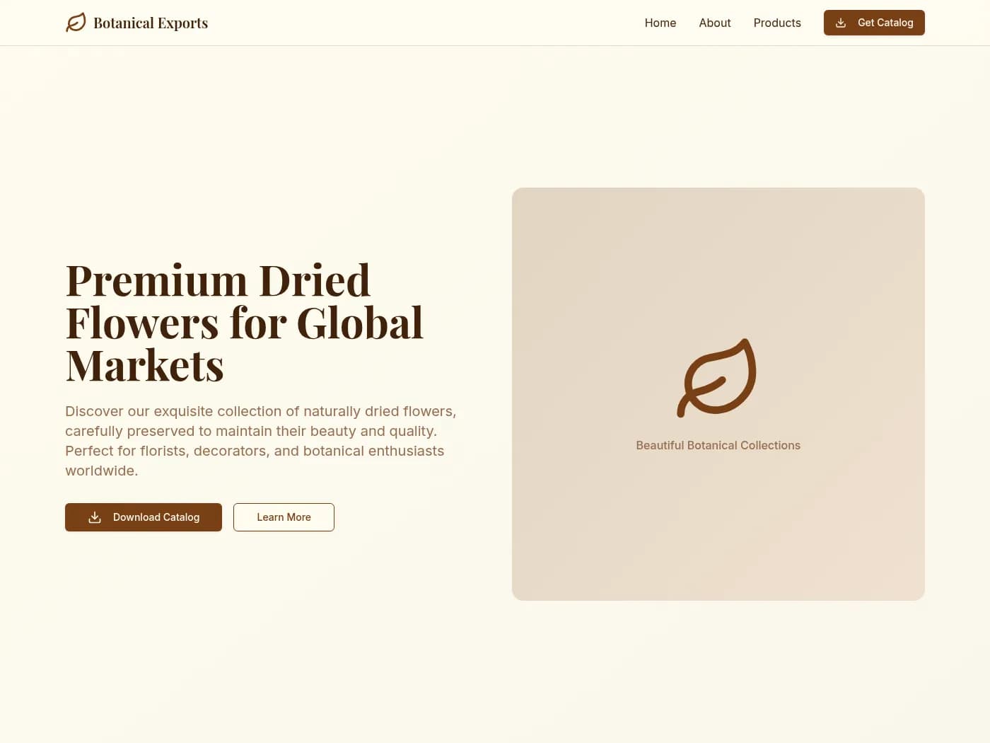 Dried Flower Export Business Landing Page
