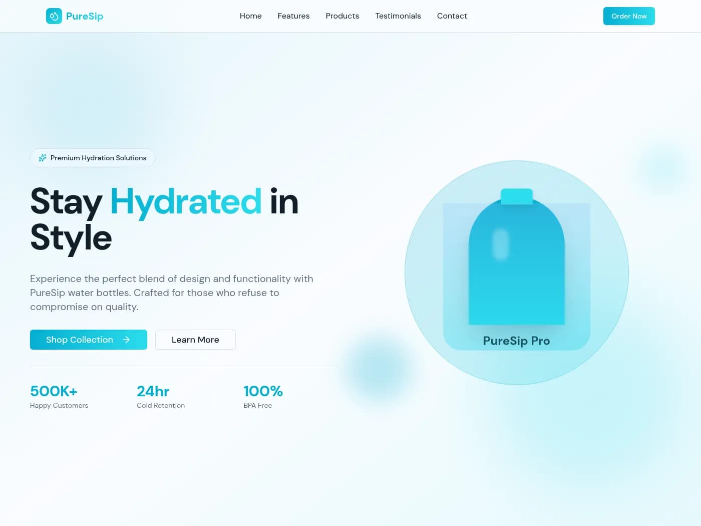 PureSip: Drinking Water Bottle Website