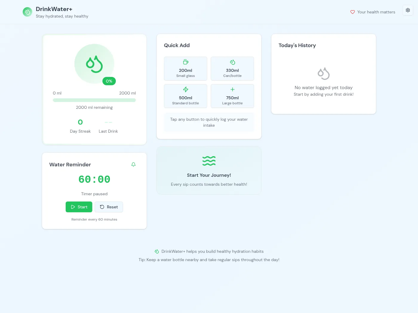 DrinkWater+ – Smart Hydration Reminder App