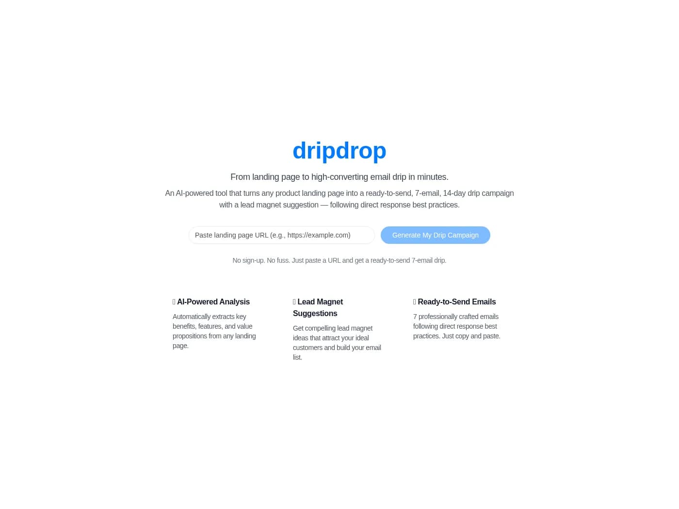 dripdrop: AI-Powered Drip Campaign Generator for Solopreneurs