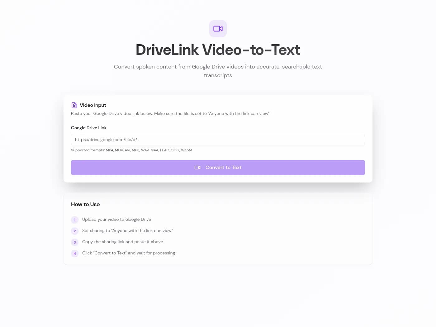 DriveLink Video-to-Text Converter