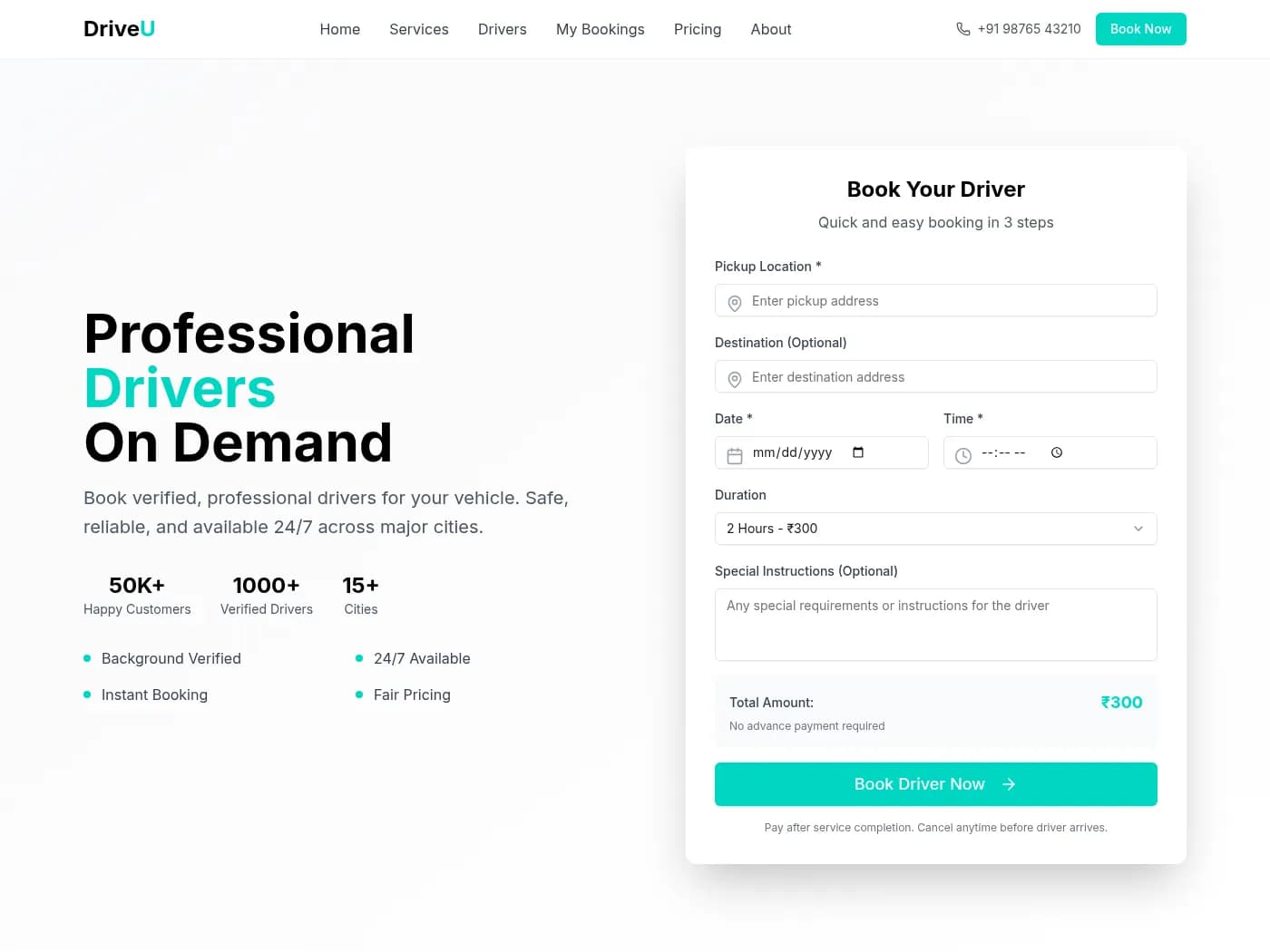 Driveu Clone - On-Demand Driver Booking Platform