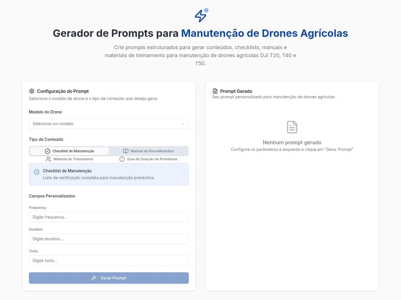 Drone Maintenance Prompt Generator for Agricultural Drones
