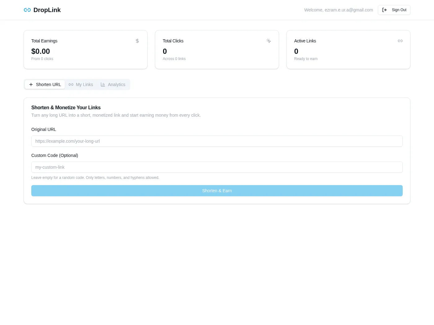Droplink.co Clone - Monetized Link Shortener Platform