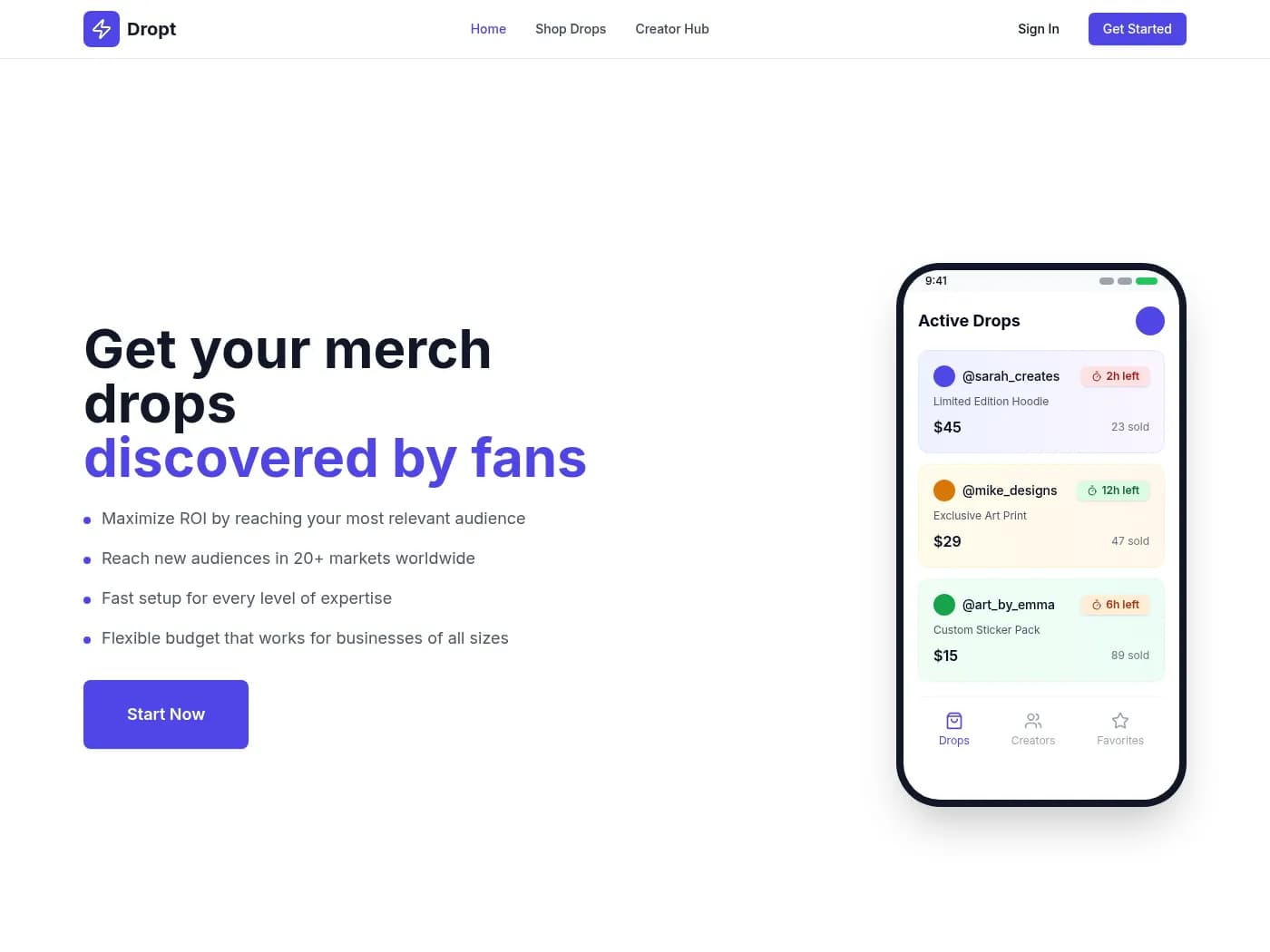Dropt - Influencer Merch Drop Marketplace
