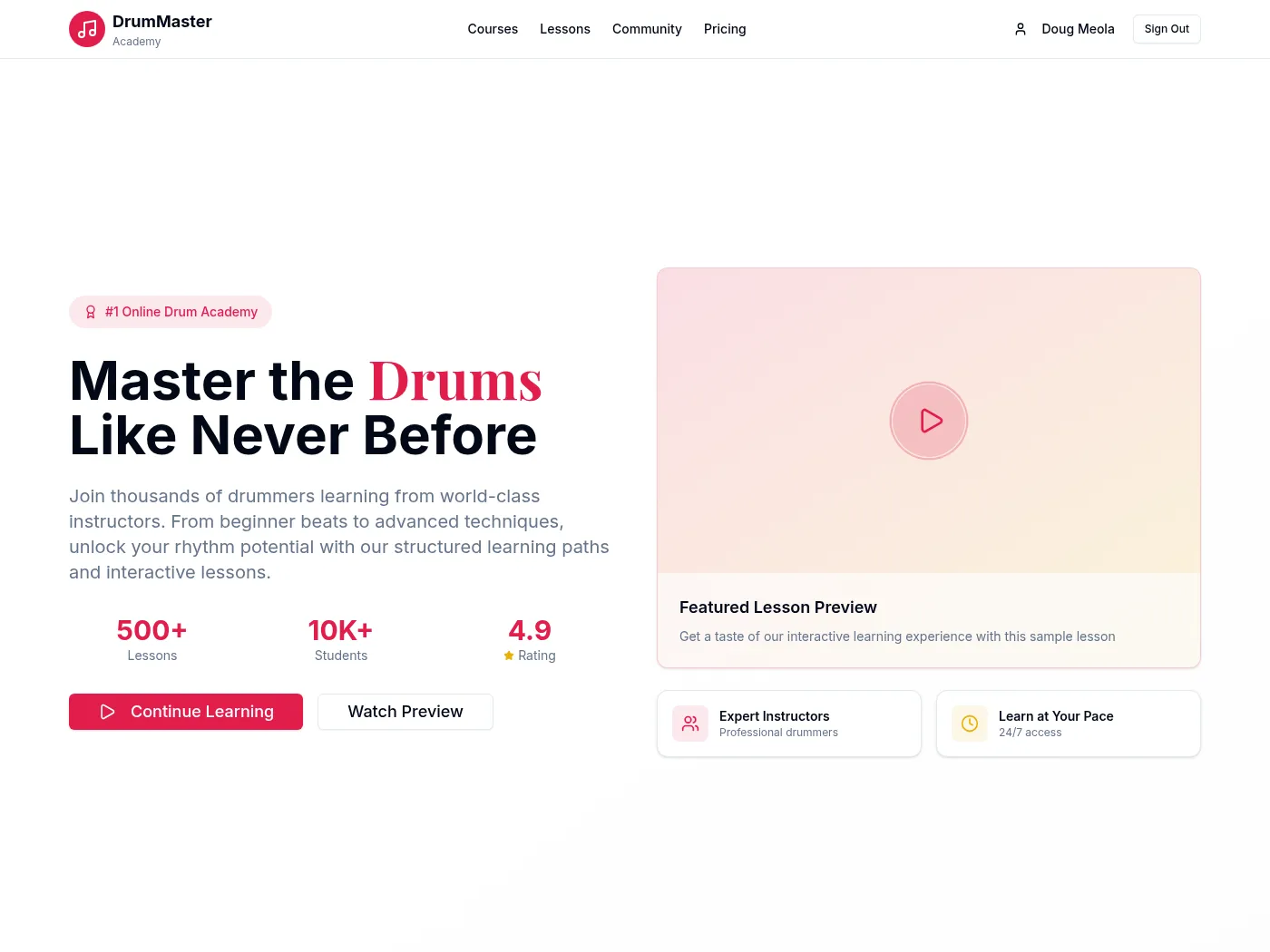 Drum Lessons Membership Platform