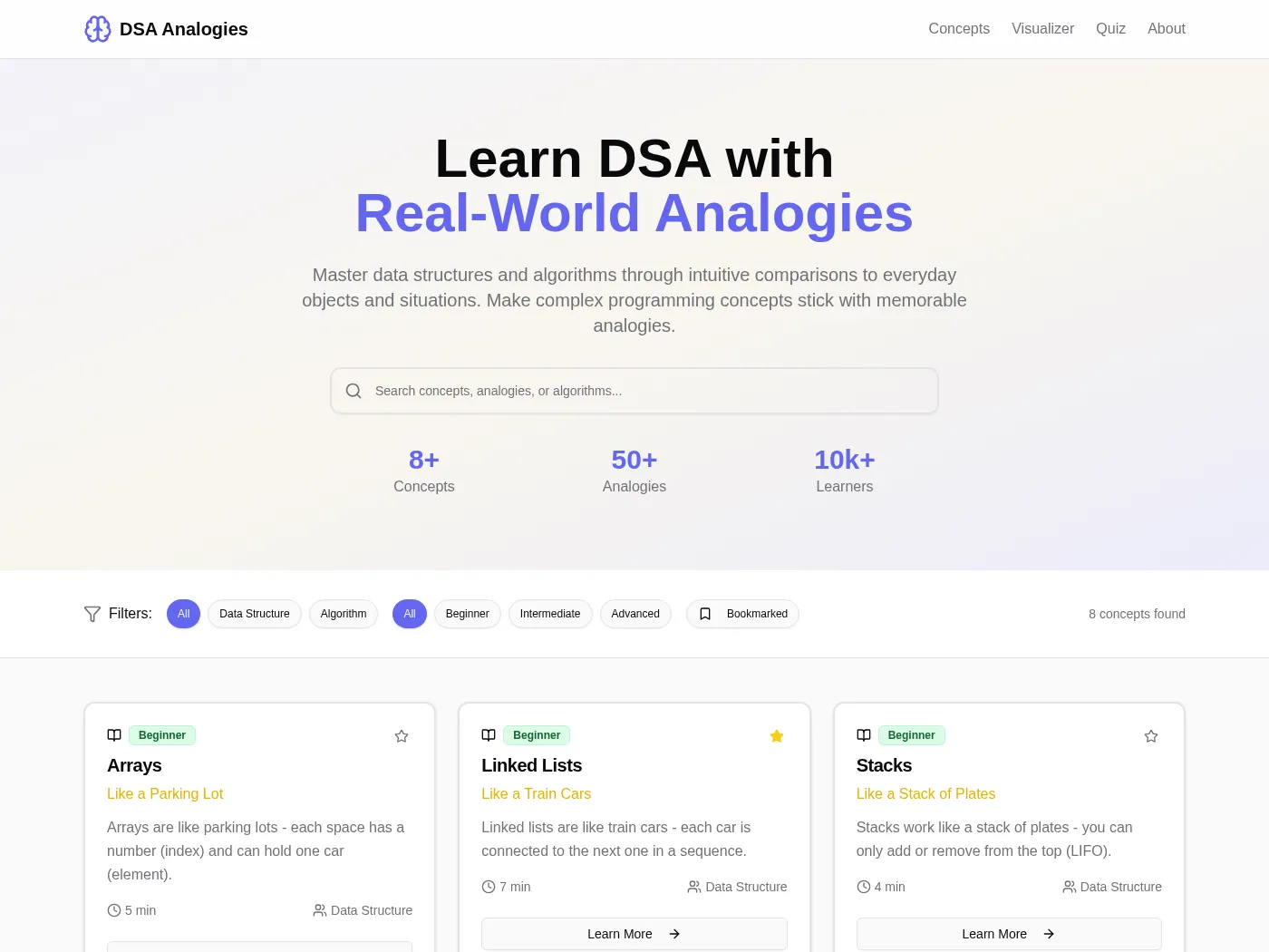 DSA Analogies Learning Platform