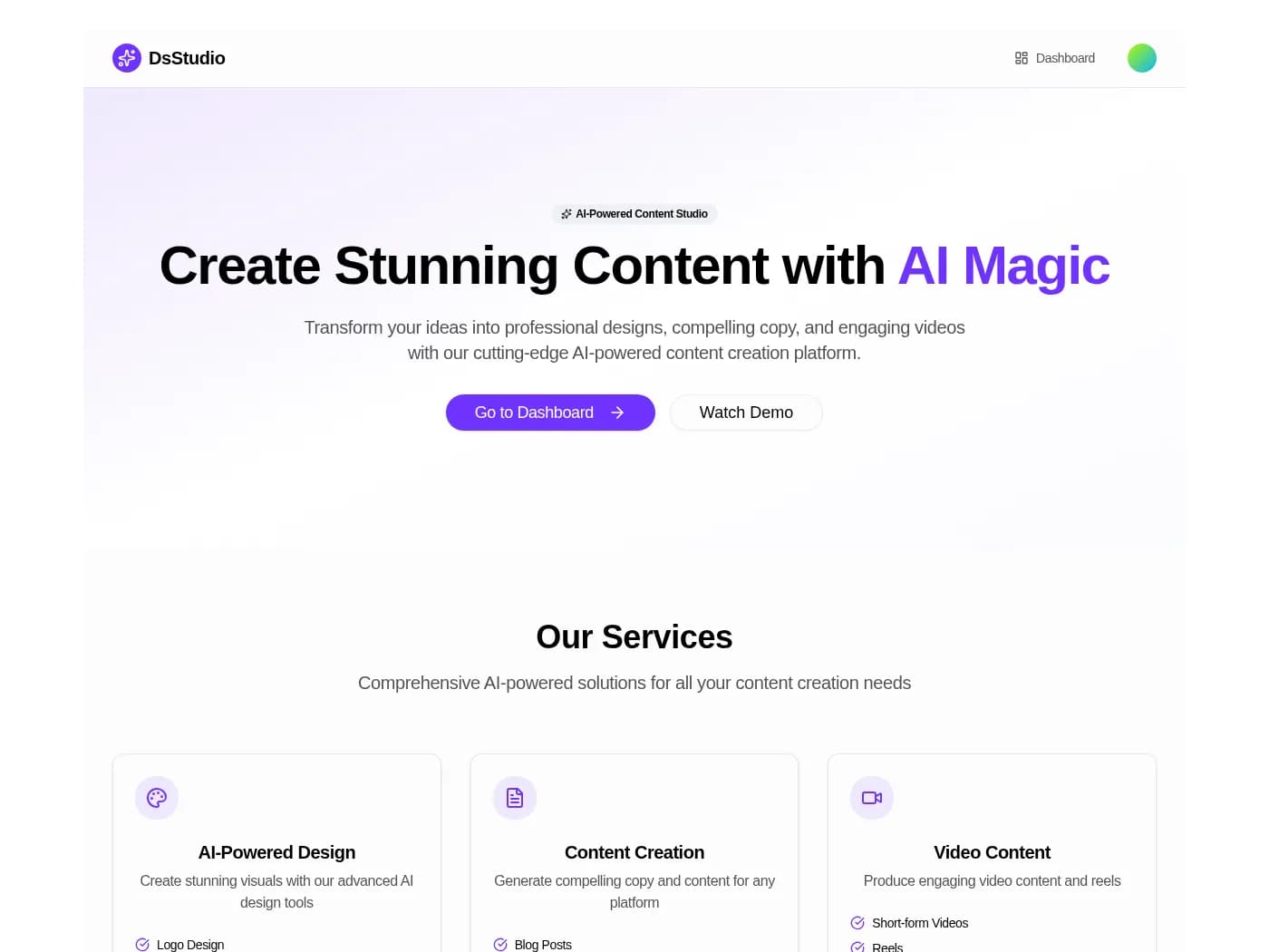 DsStudio — AI-Powered Content Studio Platform