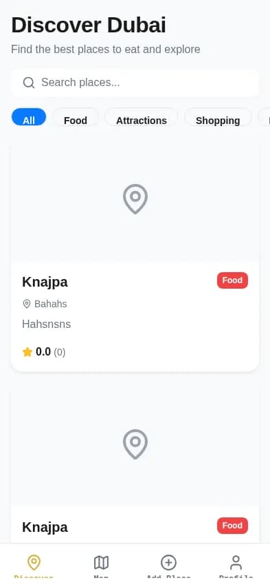 Dubai Food & Attractions Rating Mobile App