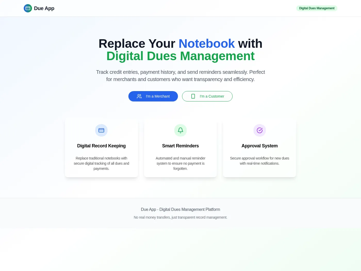 Due App - Digital Dues Management Platform for Merchants & Customers