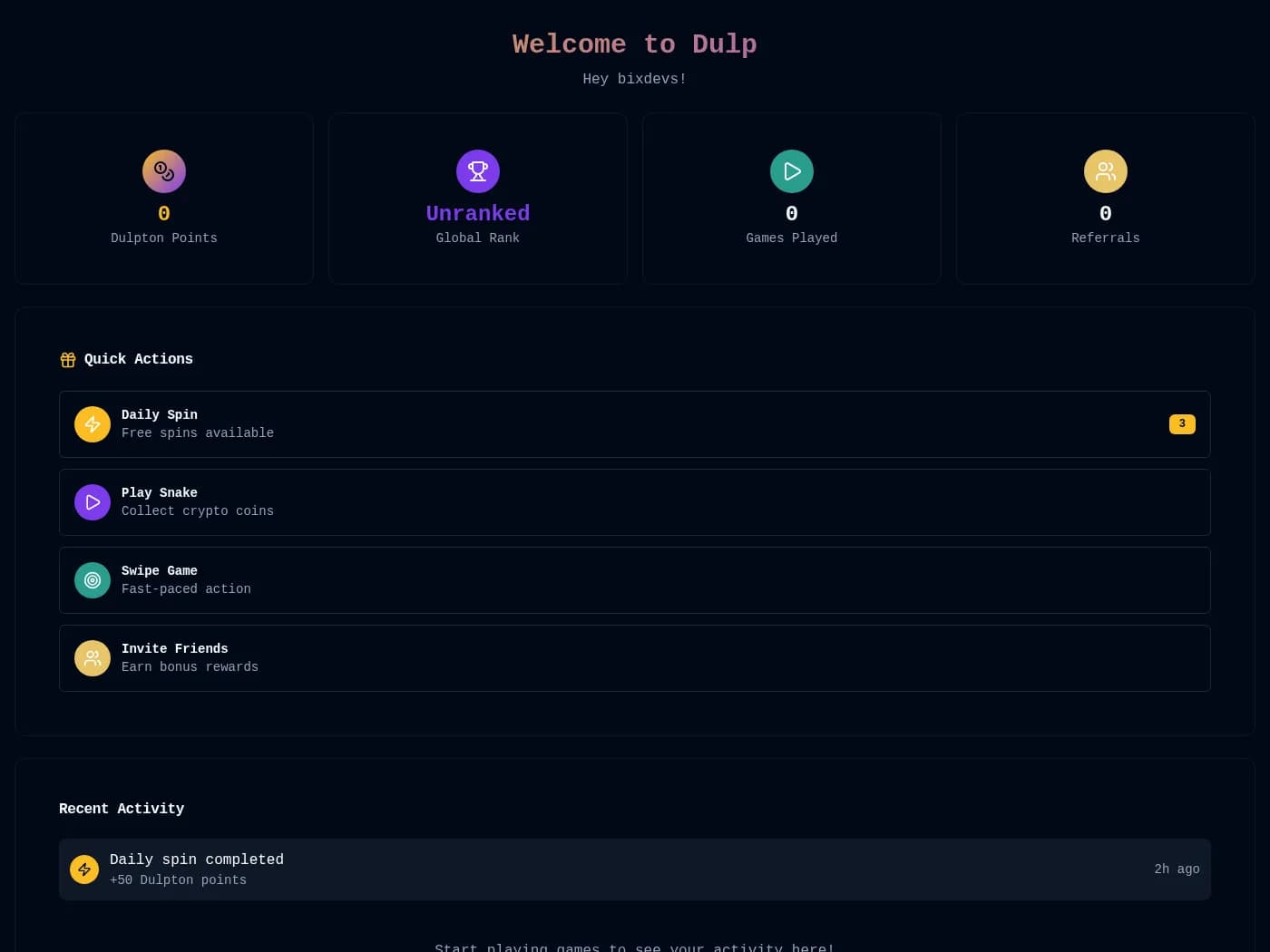 Dulp Crypto Game & Rewards Platform
