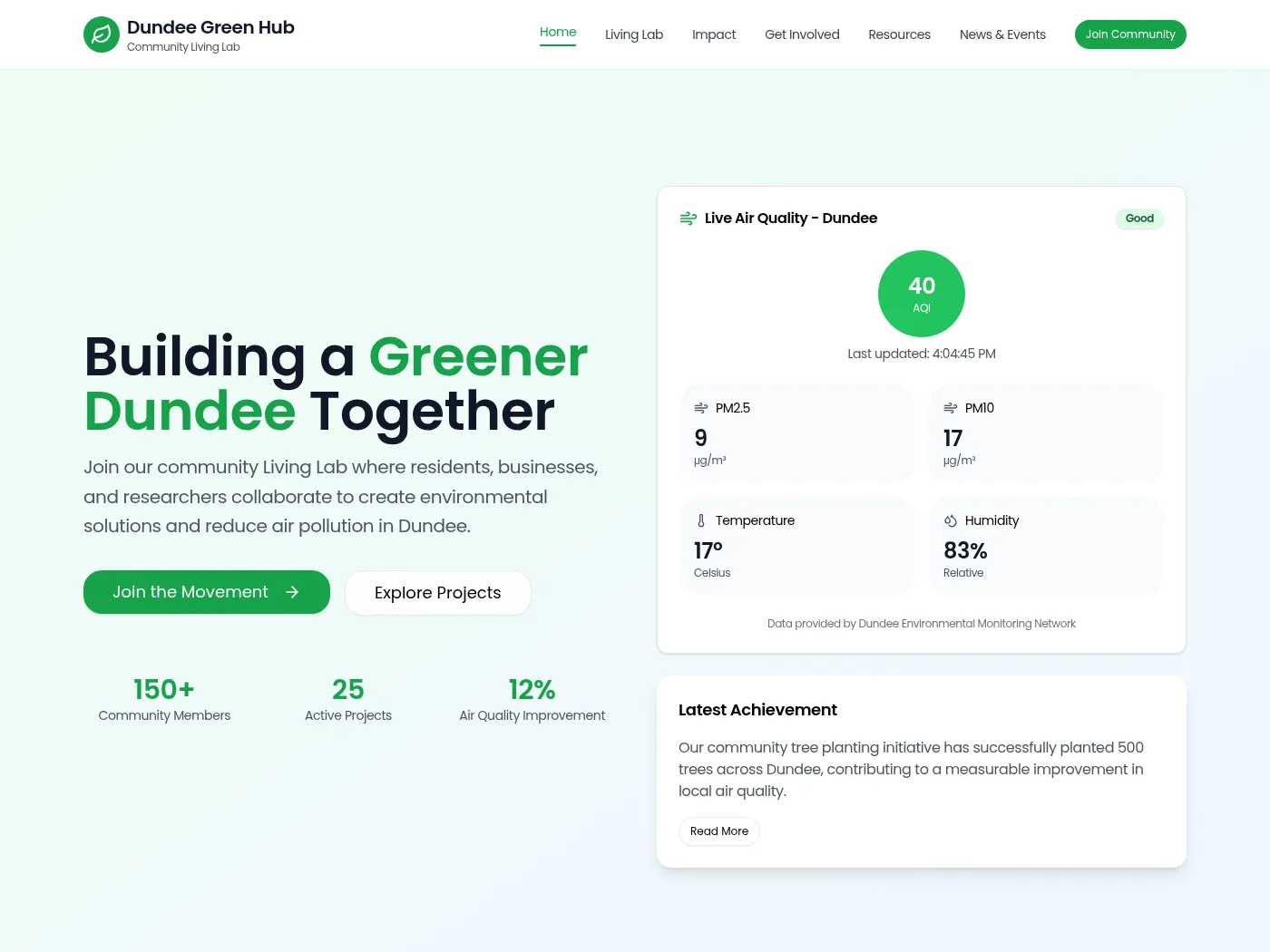 Dundee Green Hub Community Living Lab Website
