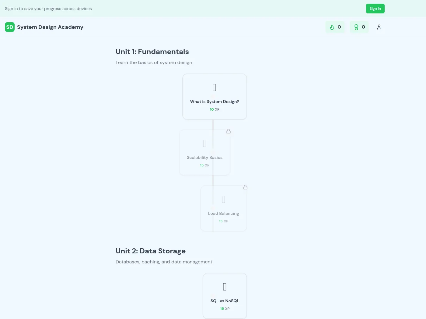 Duolingo-Style System Design Interview Web App