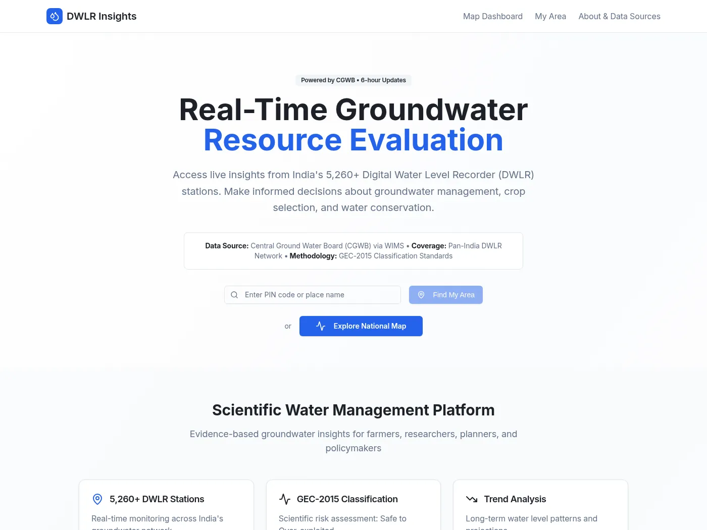 Real-Time Groundwater Resource Evaluation & Insights (DWLR-Powered Web Platform)