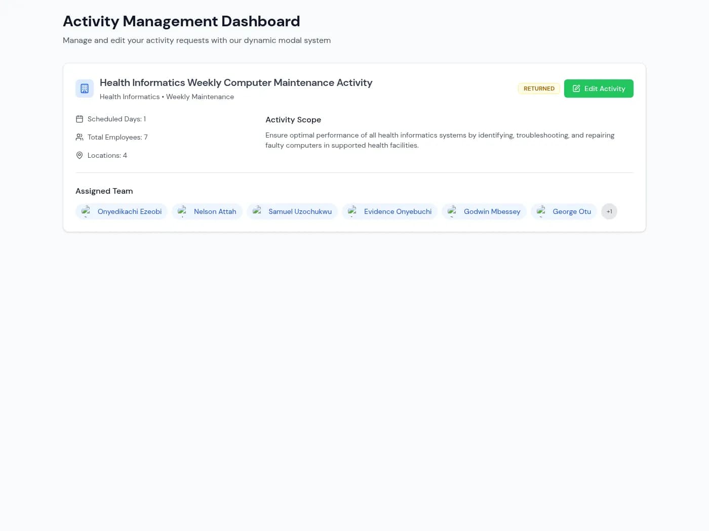 Dynamic Activity Resubmission & Edit Modal