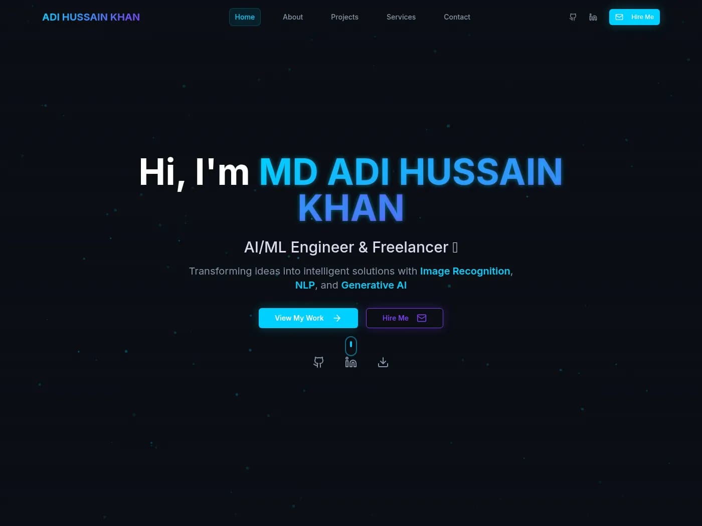 Dynamic AI/ML Engineer Portfolio for MD ADI HUSSAIN KHAN