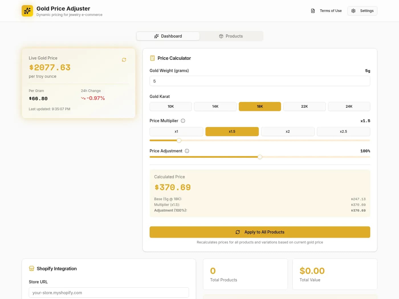 Dynamic Gold Price Adjuster for Jewelry E-commerce